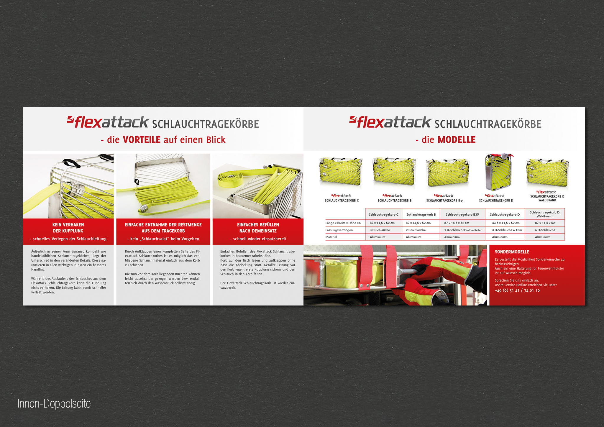 Broschüre für Schlauchtragekorb flexattack » Broschüre » designenlassen.de