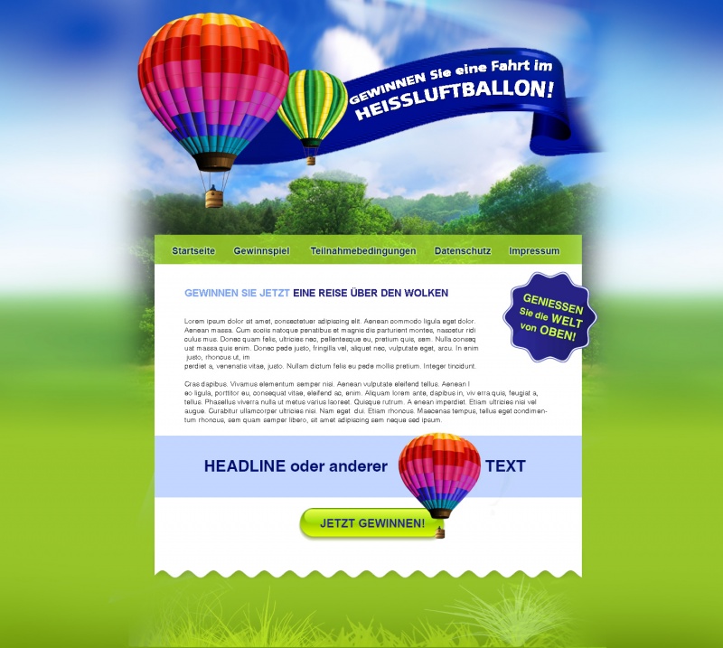 Template für Gewinnspiel Heissluftballon fahrt » Webdesign ...
